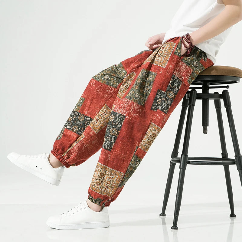 Rumi Cotton Linen Patchwork Pants | Relaxed Fit Trousers | Raven Marque