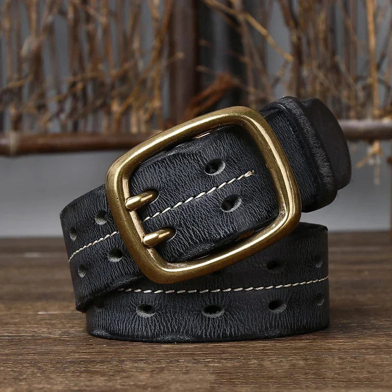 The Oakmoore Belt | Distressed Leather Belt with Brass Buckle | Raven ...